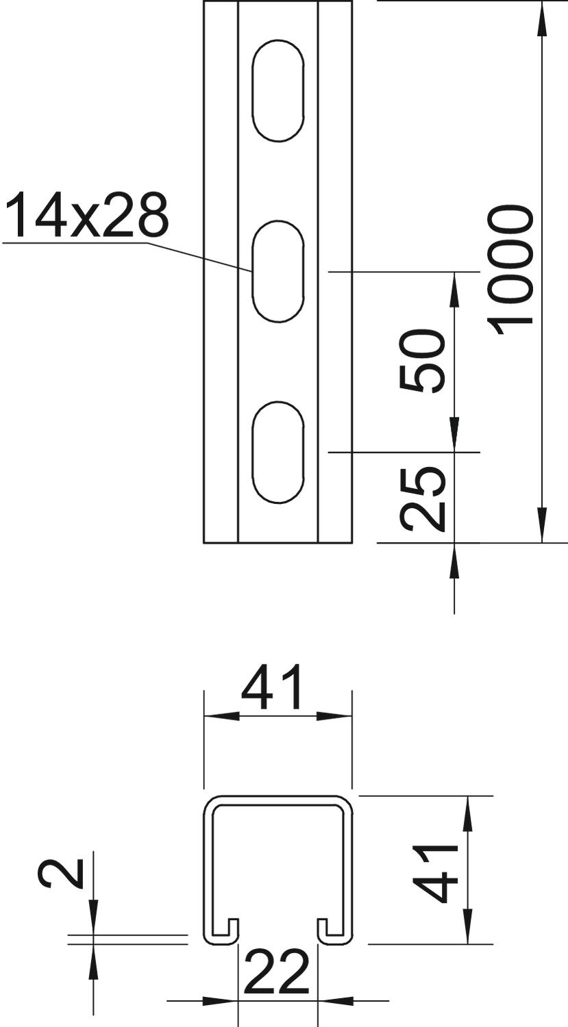 Монтажная рейка MS4141, ширина шлица 22 мм, перфорированная | OBO